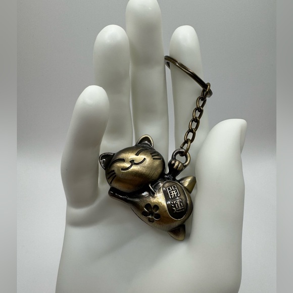 Accessories | Brass Lucky Cat Manekineko Fortune Cat Keychain | Poshmark